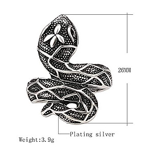 PAMTIER Women's Retro Creative Snake Ring Vintage Jewelry Silver Black Size 7