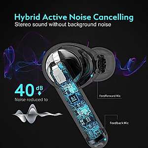 Wireless Headphones, Noise Canceling Bluetooth Headphones V5.3 Stereo IPX7 Waterproof in-Ear Sports with Mini Charging Case and Built-in Microphone E