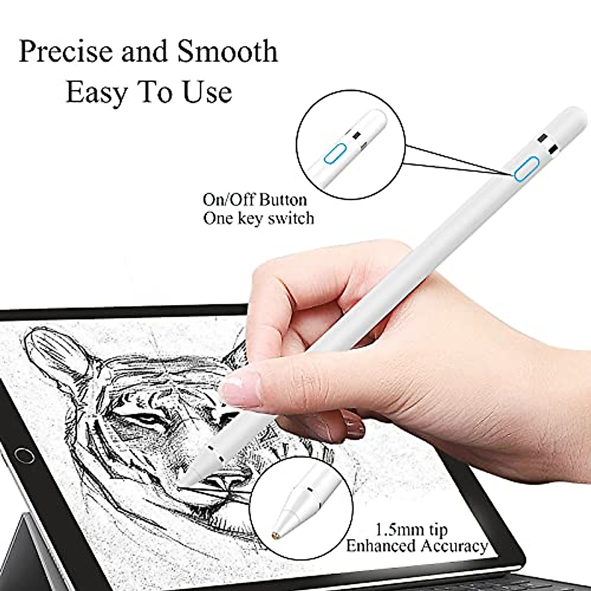 Stylus Pen for iPad, iPad Pencil Compatible for iOS, Android, iPad Air/Pro/Mini 2/3/4 and More, Rechargeable Pen for Tablet (White)