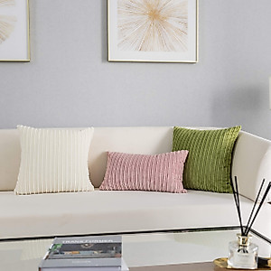 Kevin Textile Pack of 2, Corduroy Soft Decorative Square Throw Pillow Cover Cushion Covers, Home Decor for Sofa Couch Bed Chair 16x16 Inch/40x40 cm (Creamy White)