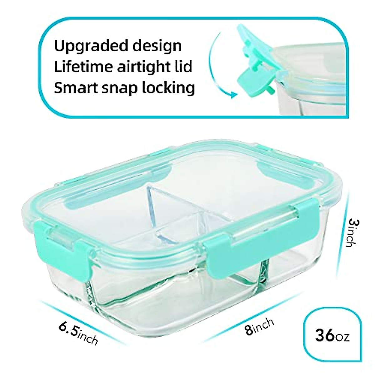 5 Pack 36oz Bento Box Glass Meal Prep Container 3 Compartments Glass Food Storage Containers with Lids Meal Prep Bowls Lunch Box Glass Food Prep Containers Lunch Containers for Microwave Oven