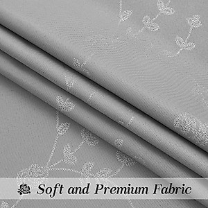 Fragrantex Grey Rose Blackout Curtains Set 84 Inch Length for Bedroom 2 Panels, Thermal Insulated Floral Print Patterned Decorative Room Darkening Living Room Drapes Grommet Top, 52" x 84"