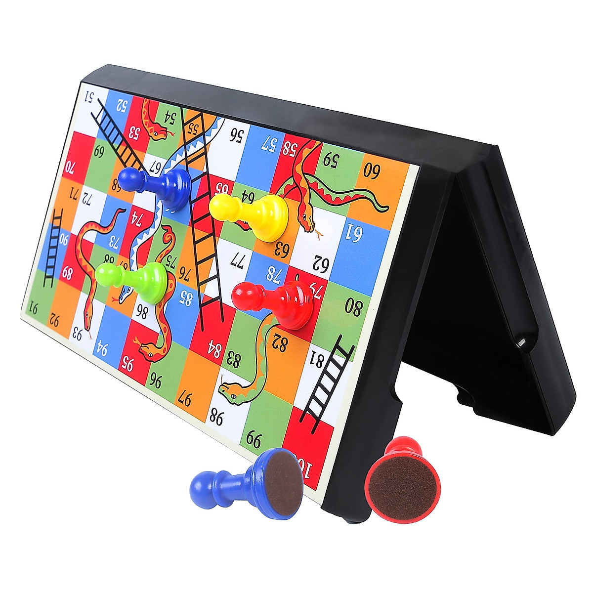 KIDAMI Magnetic Snakes and Ladders Game Set with Storage Box, Folding Design and Light-Weight, Gift for Kids and Adults.