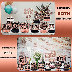 12Pcs 50th Birthday Party Decorations, 1974 Rose Gold Table Centerpieces, Cake Topper and Candles Set 50th Birthday Decorations for Women