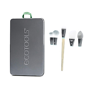 EcoTools Wake Up + Glow Interchangeables Makeup Brush Set with Case, With Beauty Blender Makeup Sponge, Silicone Applicator Face Mask Brush, Eye Roller Depuffer (Set of 6)