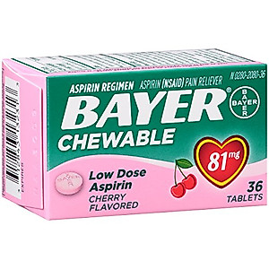 Aspirin Regimen Bayer, 81mg Chewable Tablets, Pain Reliever, Cherry, 36 Count