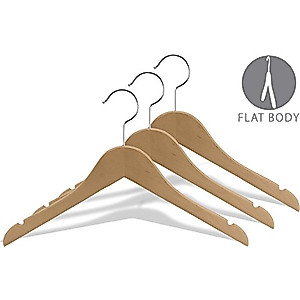 The Great American Hanger Company Wooden Junior Top Hanger, Box of 100 Flat 14 inch Space Saving Wood Hangers w/Natural Finish, Notches and 360 Degree Chrome Swivel Hook