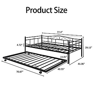 Lostcat Twin Size Daybed Bed with Trundle,Metal Bedframe with Safety Guardrails & Heavy Duty Steel Slat Support,for Kids Teens Adults.No Box Spring Needed (Black)