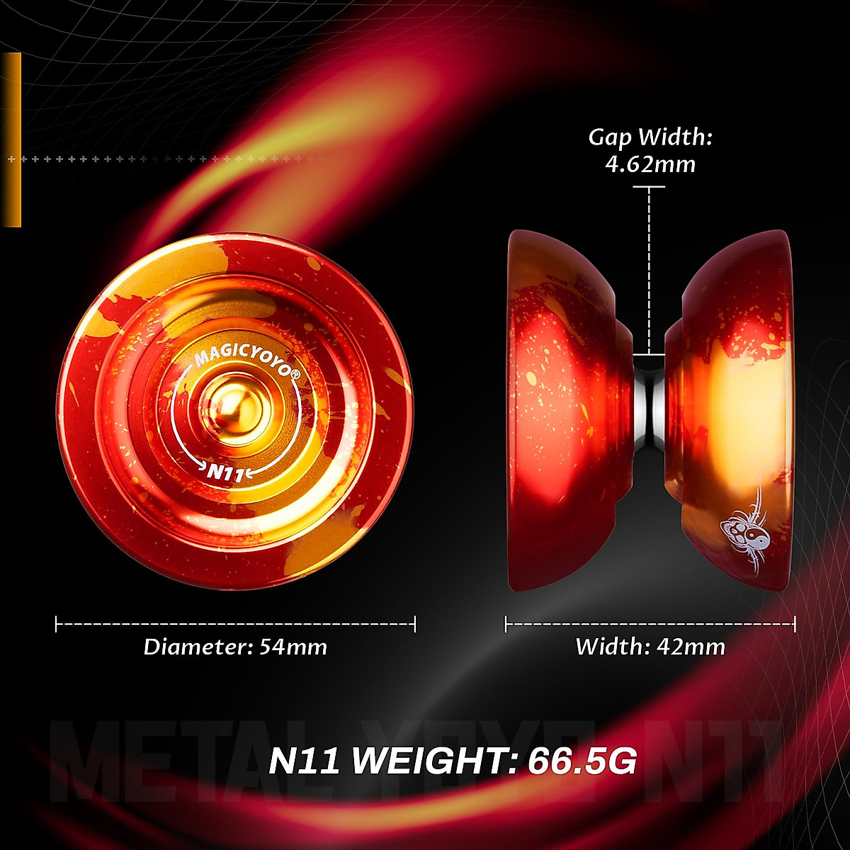 MAGICYOYO N11 Professional Unresponsive Yoyo for Kids, Pro Trick Yo Yo for Adults/Advanced, Dual Purpose Metal Yo-yo Replacement Responsive Yoyo Bearing + 12 Yo yo Strings + Storage Bag
