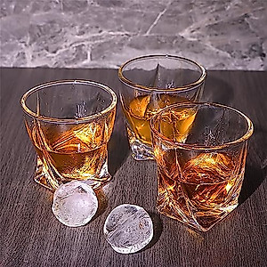 CUCUMI 4pcs 10oz Whiskey Rocks Glasses Old Fashioned Cocktail Glasses,Sphere Ice Molds, for Bourbon Scotch Drinking Bar Glassware Gifts