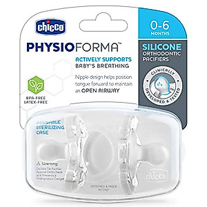 Chicco PhysioForma 100% Soft Silicone One Piece Pacifier for Babies 0-6m, Clear, Orthodontic Nipple, BPA-Free, 2-count in Sterilizing Case