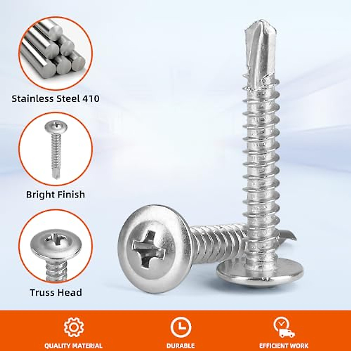 #8 x 1" Wafer Head Self Drilling Sheet Metal Screws, (1/2" to 1-1/2" Length), Stainless Steel 410, Modified Truss Head Self Driller, 100 PCS