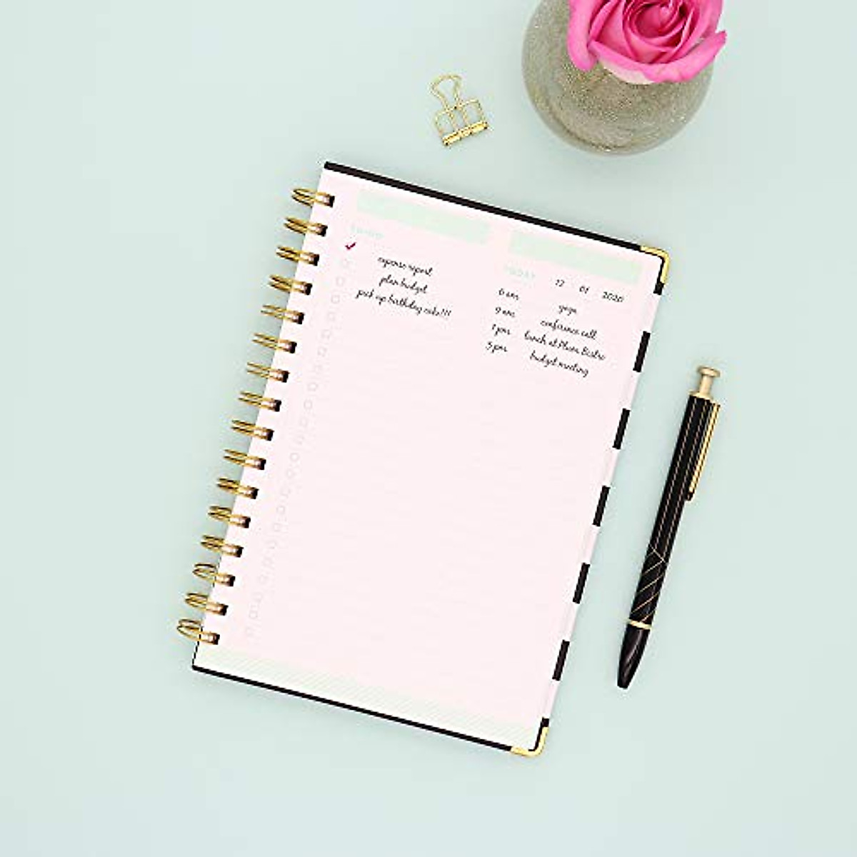 Blue Sky Day Designer for Today To-Do Notebook, 160 Ruled Pages, Twin-Wire Binding, Hardcover, 5.75' x 8.5', Black Stripe