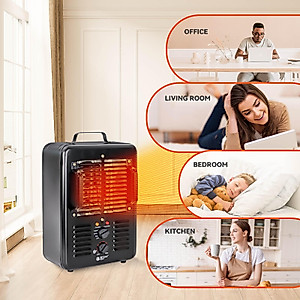 BEYOND HEAT Milkhouse Space Heater, 1300W/1500W Electric Heater with Thermostat, 3 Heat Settings, Safe and Quiet Heater for Home Garage Workshop Warehouse, Black