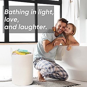 HuggableZest Large Hamper Storage Basket - Comprehensive Storage for Blankets, Toys, Books, Baby Gear, Laundry, Comforter Cushions, Pillows, Towels, Shoes, 15x15x20 inch,Tall, Off White