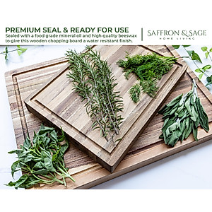 Saffron & Sage Extra Large Wood Cutting Board - Thick 23 x 17 x 1.5 Inch Acacia Wooden Cutting Boards for Kitchen use with Deep Juice Groove, Reversible Chopping Board Doubles as a Charcuterie Board