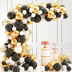 Black and Gold Balloons Garland Kit, 100pcs Black White Gold Confetti Latex Balloons for Party Decorations Graduation Wedding Birthday Baby Shower