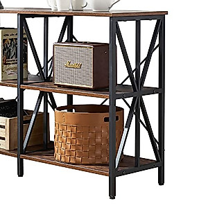 HASIODXE Narrow Console Tables for Entryway, Industrial Wood Sofa Tables with Storage Shelves, 3 Tier Hallway Table for Living Room, 39 Inch Vintage Brown