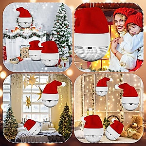 Liliful 2 Pcs Christmas Large Disco Ball Ornament With Santa Hat Silver Hanging Reflective Disco Ball for Party (12'', 8'')