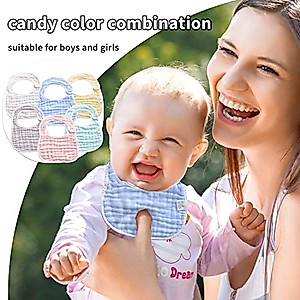 DOSMINE 6 Pack Baby Bibs Muslin Bibs Baby Drooling Bibs 8 Layer Bibs Unisex Baby Feeding Bibs Adjustable Teething Drooling Bibs for Boys Girls