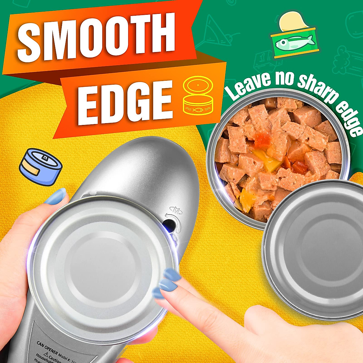 No Sharp Edges Electric Can Opener Automatic Opens Most of Cans,One Touch Switch with Ergonomic Design,Electric for Kitchen,Best Kitchen Gadget,Arthritis and Seniors, Silver