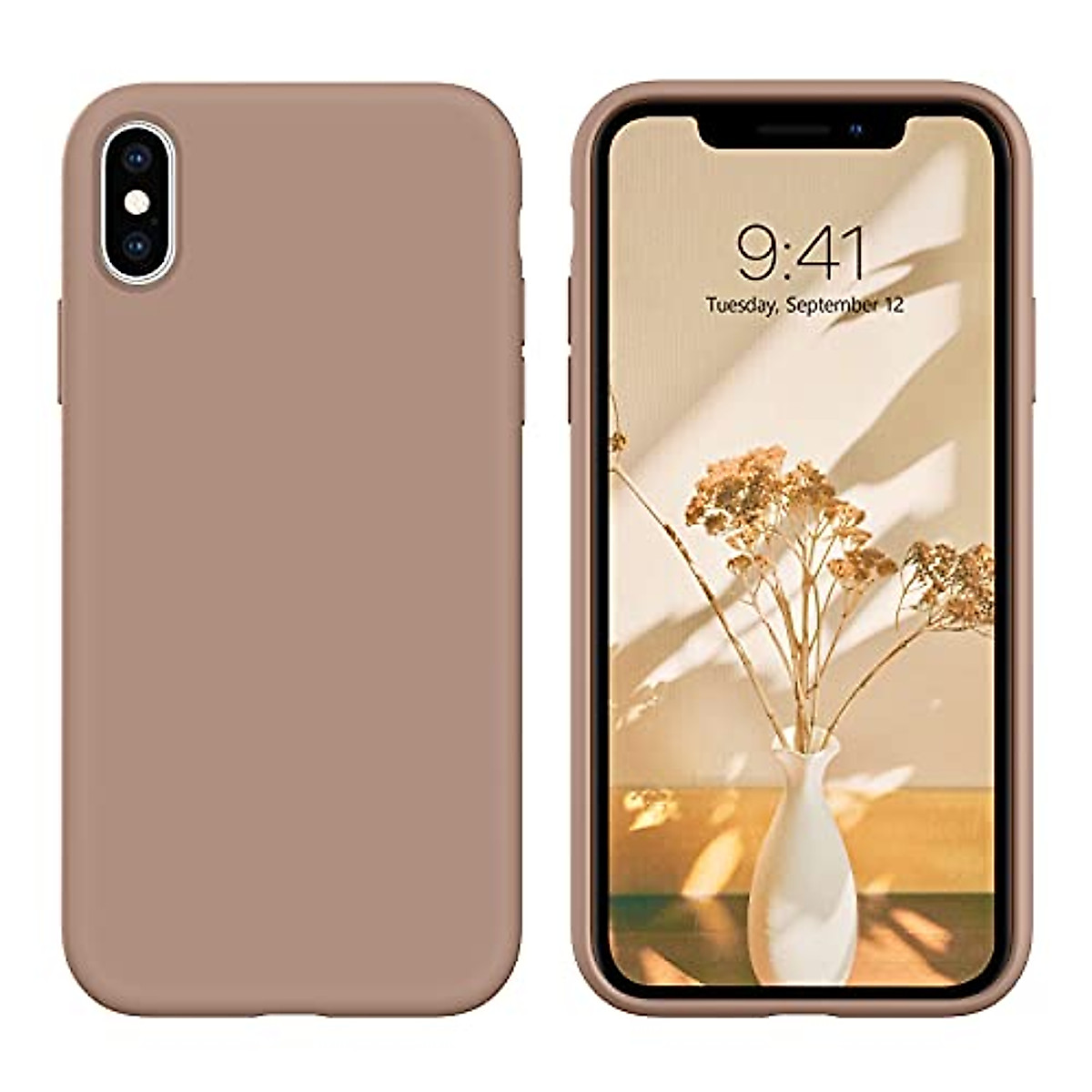 GUAGUA Compatible with iPhone Xs/X Case 5.8 Inch Liquid Silicone Soft Gel Rubber Slim Microfiber Lining Cushion Texture Cover Shockproof Protective Anti-Scratch Phone Cases for iPhone Xs/X Khaki