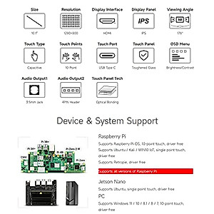 waveshare 10.1inch Capacitive Touch LCD IPS Display, 1280×800 Resolution, HDMI Interface, Compatible with Raspberry Pi 5/4B/3B/Zero/Zero W/Zero 2W/Pico/Pico W/Pico WH, Support Jetson Nano/PC