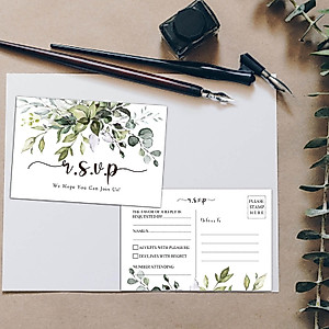 KORTTITALO 50 RSVP Postcards - Rustic leaf Response Cards, Blank with Mailing Side, Response Cards for Wedding, Bridal Shower, Baby Shower, Bachelorette Party.