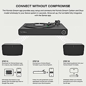 Victrola Stream Onyx Turntable - 33-1/3 & 45 RPM Vinyl Record Player, Works with Sonos Wirelessly, High Precision Magnetic Cartridge, Semi-Automatic, Multiple Connections, Black Matte Finish
