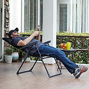 TIMBER RIDGE Foldable Lawn 7-Level Adjustable High Back for Adults Lightweight Aluminum Padded Outdoor Chair, Heavy Duty Supports 300 LBS, Black-1 Pack