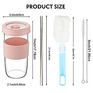 Zrlljp Reusable Boba Cup Bubble Tea Cup 4 Pack, 24Oz Wide Mouth Smoothie Cups with Lid,Silicone Sleeve & Angled Wide Straws, Leakproof Glass Mason Jars Drinking Boba Cup Travel Tumbler for Large Pearl