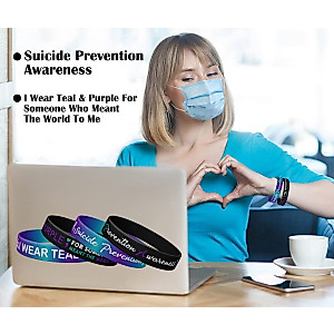 Suicide Prevention Awareness Silicone Wristband Bracelet, I Wear Teal & Purple for Someone Who Meant The World to Me Wristband Bracelet, Stretch Wristbands Unisex Size for Women Men Teen (12-pack)