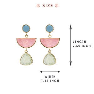 Multi Colorblock Geomtric Frame with Acrylic Gem Tear Drop Statement Earrings