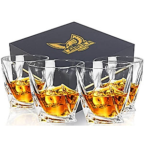 LANFULA Crystal Whiskey Glasses, Old Fashioned Cocktail Glass for Bourbon Scotch Whisky Vodka Drinking, Large Rocks Tumblers Set of 4