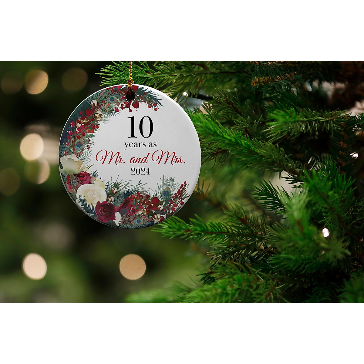 10 Year for Her Him Wife | 10 Years as Mr. and Mrs. | Ornaments 10th for Couple | Unique Ideas for Parents | Christmas Tree Ornament in a Gift Box