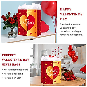 WhatSign Valentines Day Gift Bags Love You 13" Large Gift Bags with Tissue Paper and Card for Her Him Valentine's Paper Gifts Bags with Handles for Valentine's Day Anniversary Wedding Birthday Party