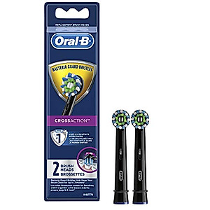 Oral-B CrossAction Electric Toothbrush Replacement Brush Head Refills, Black, 2 Count