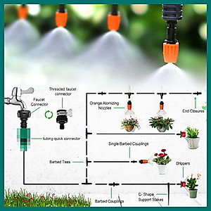 Mist Cooling Automatic Irrigation System, 2023 New Drip Irrigation Kit Cooling Irrigation System, Garden Plant Watering Sprinkler System with Distribution Tubing Hose Adjustable Nozzles (32.8FT/10M)