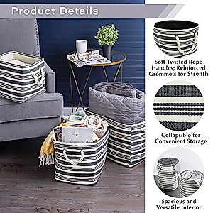 DII Woven Paper Storage Bin, Urban Stripe, Urban Gray, Large Round