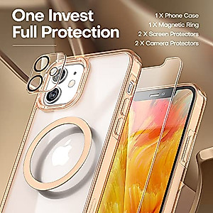 TAURI [5 in 1 for iPhone 12 Case, Non-Yellowing, with 2 Tempered Glass Screen Protectors + 2 Camera Lens Protectors, Shockproof Slim Phone Case iPhone 12, Drop Protection Rose Gold