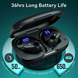 SGNICS for Google Pixel 6a Wireless Earbuds Headphones with Charging Case & Dual Power Display Over-Ear Waterproof Earphones with Earhook Headset with Mic for Sport Running Workout Black