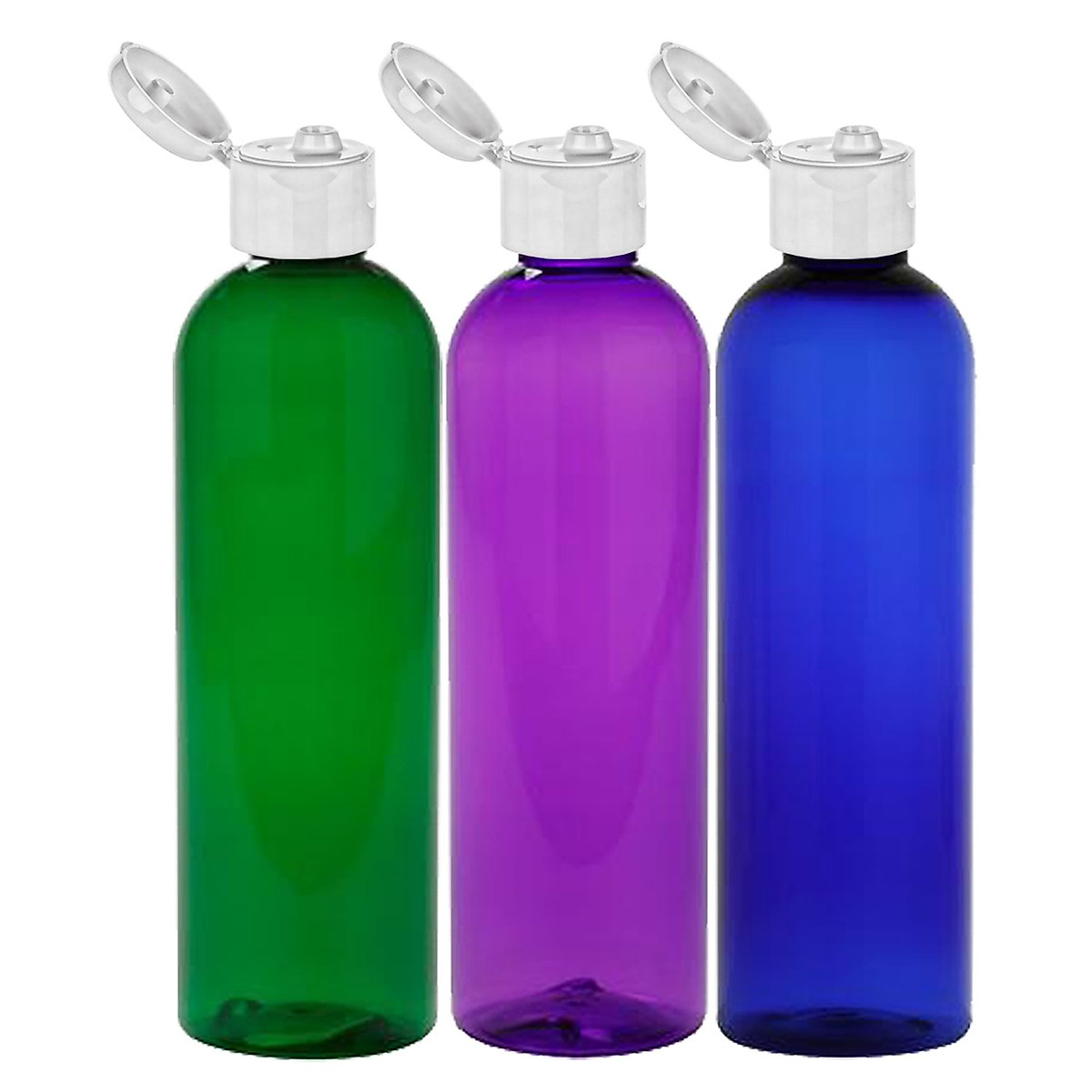 MoYo Natural Labs 8 oz Travel Bottles, Empty Travel Containers with Flip Caps, BPA Free PET Plastic Squeezable Toiletry/Cosmetic Psychedelic Bottle (3 pack, Multi Color)