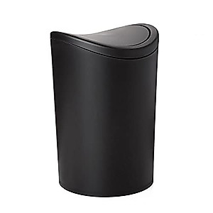 Superio Small Plastic Bathroom Trash Can with Lid 6 Liter, Black Mini Waste Bin 0.75 Gallon, Modern Flat Lid Step On Trash Can with Foot Pedal, Bathroom, Bedroom, Office, Under Desk, Soft Close