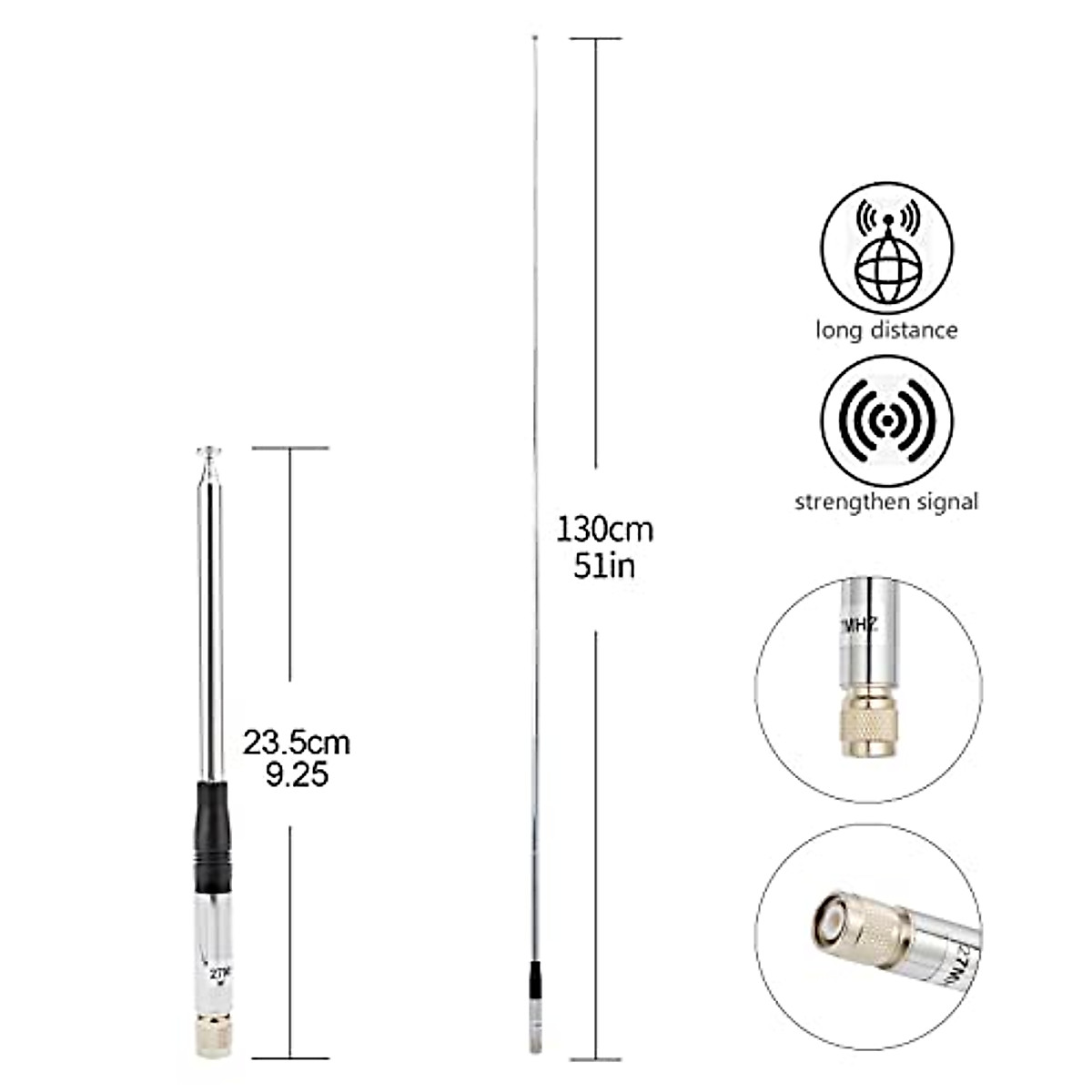 UAYESOK Telescopic 27MHz CB Antenna TNC Connector Upgrade for President Randy, Randy II FCC Handheld Cb Radio