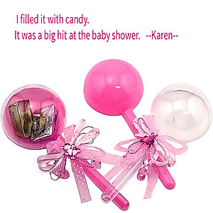JC HUMMINGBIRD 24 Pieces Fillable Baby Rattle Party Favors, Pink with Decorative Bear & Ribbon