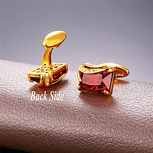Ruby Shiny Crystal Cufflinks Elegant Style Women Men 18K Gold Plated Fancy Stone Cuff Links