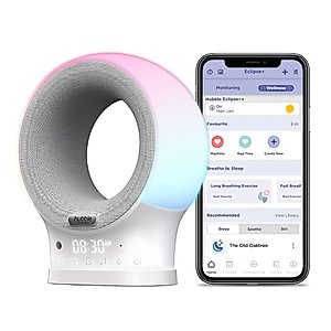 Hubble Eclipse+ Portable Soother, Kids & Baby Audio Monitor, 7-Color Night Light & Speaker, Push to Talk Connect, Digital Clock, Baby White Noise Machine, Sleep Trainer with Wi-Fi Connectivity