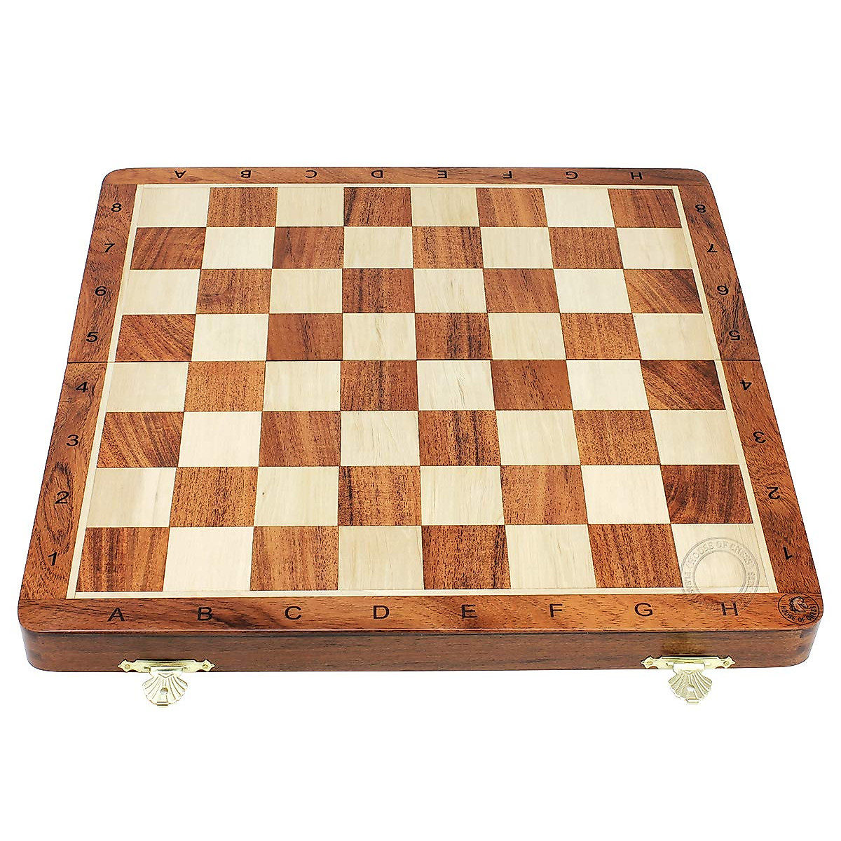House of Chess - Victorian Staunton Golden Acacia Wood Chess Set - 14 x 14 Inches Wooden Folding Chess Board with Algebraic Notation - Wooden Chess Pieces with King Height 3 Inches + 2 Extra Queens