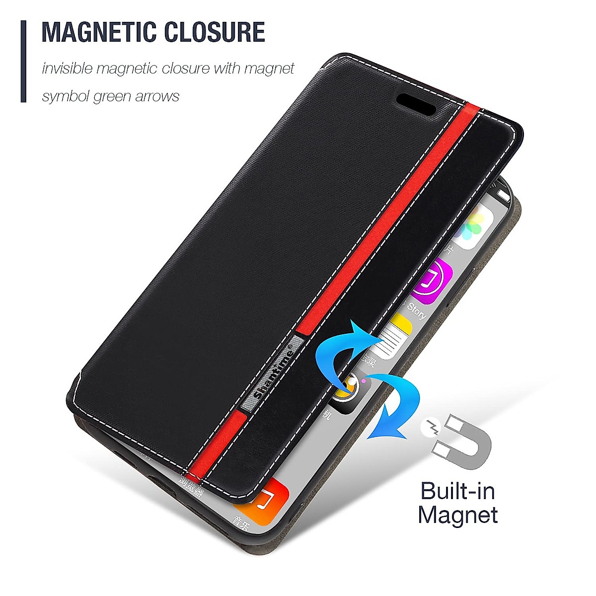 Shantime for Doogee V20 Case, Fashion Multicolor Magnetic Closure Leather Flip Case Cover with Card Holder for Doogee V20 Dual 5G (6.43”), Black