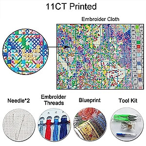 Dimension Cross Stitch Kits Stamped Full Range of Embroidery Starter Kits for Beginners Embroidery Kit Needlepoint Kits for Adults Stamped Cross Stitch 11CT-Winter Snow Scenery 15.7x19.7 inch